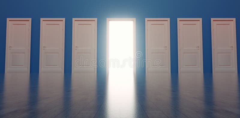 Hallway with Many Doors on the Walls Stock Illustration - Illustration ...