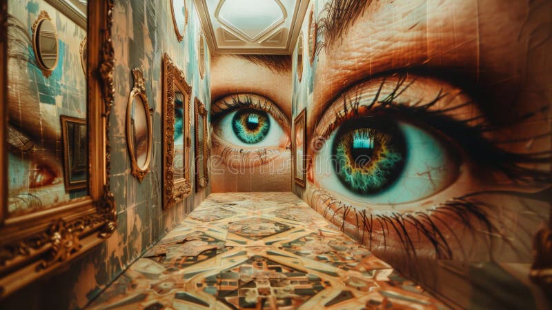 A Hallway with a Mirror and an Eye Painted on the Wall, AI Stock Photo ...
