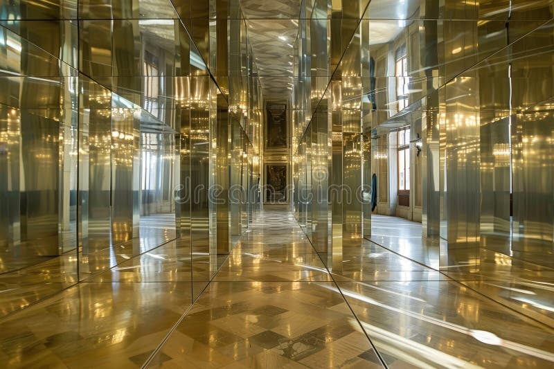 A Hallway with Mirrored Walls Creating Optical Illusions in a Building ...