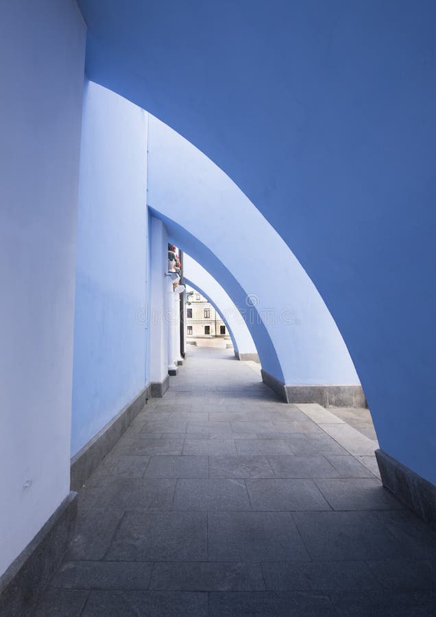 Blue Arch Hallway stock photo. Image of colorful, blue - 116647538