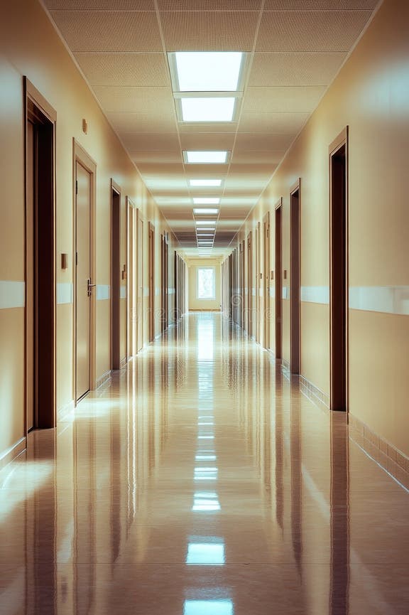 Hallway with Multiple Doors and Skylight Stock Photo - Image of ...