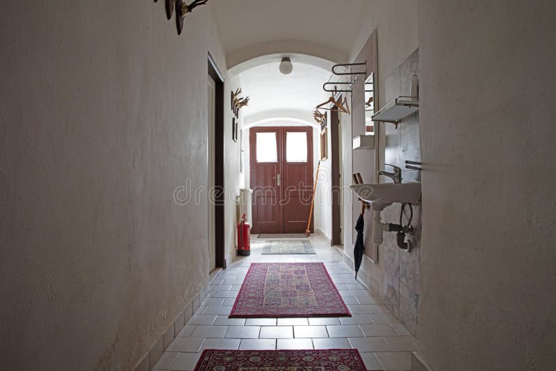 Hallway of an old house stock image. Image of broom - 204776837