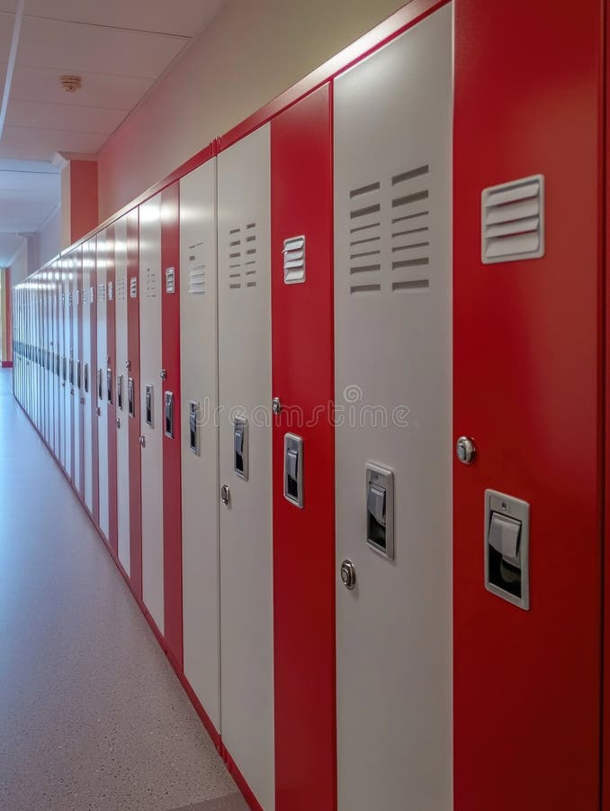 Red and White School Lockers Stock Photo - Image of lockers, white ...