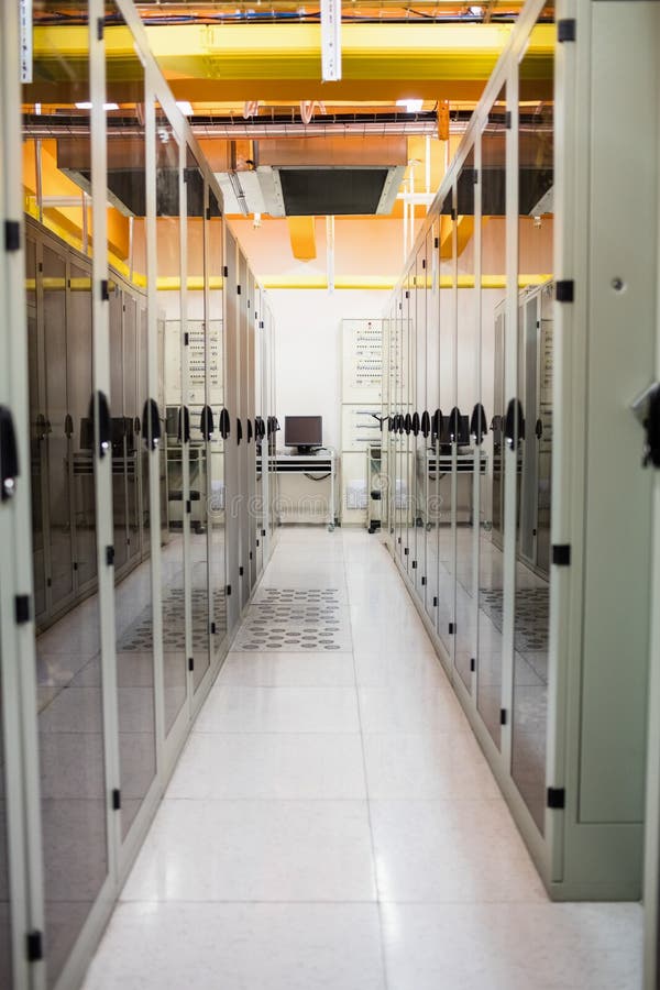 Hallway with a Row of Servers Stock Photo - Image of illuminated ...