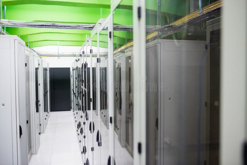 Hallway with a Row of Servers Stock Photo - Image of illuminated ...