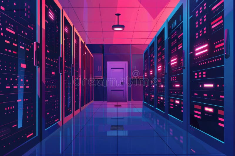 A Hallway with Rows of Servers in a Server Room. Ideal for Technology ...