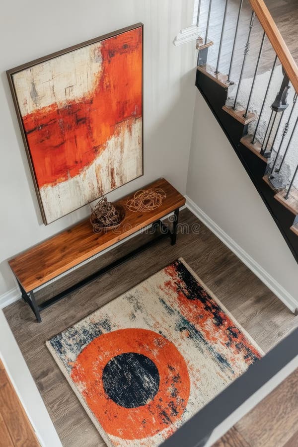 A Hallway with a Rug and a Bench Stock Illustration - Illustration of ...