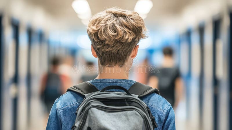 Hallway Wanderer Student Walking with Backpack in School Corridor ...
