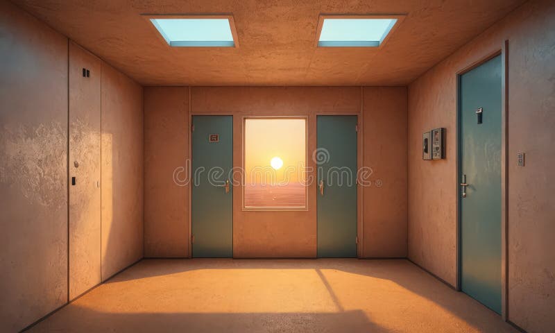 Hallway with Warm, Inviting Atmosphere Features Window with Sunset View ...