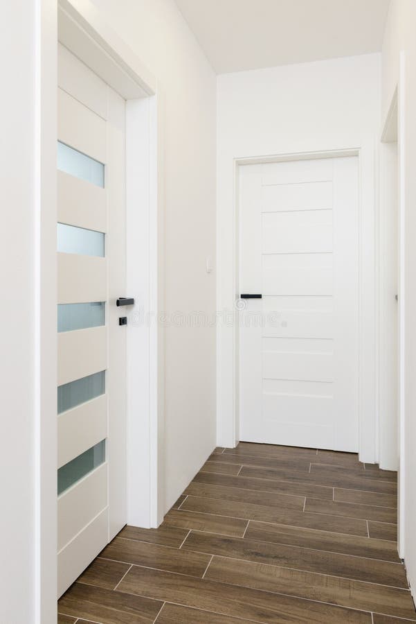 Hallway With White Closed Doors Stock Image - Image of contemporary ...