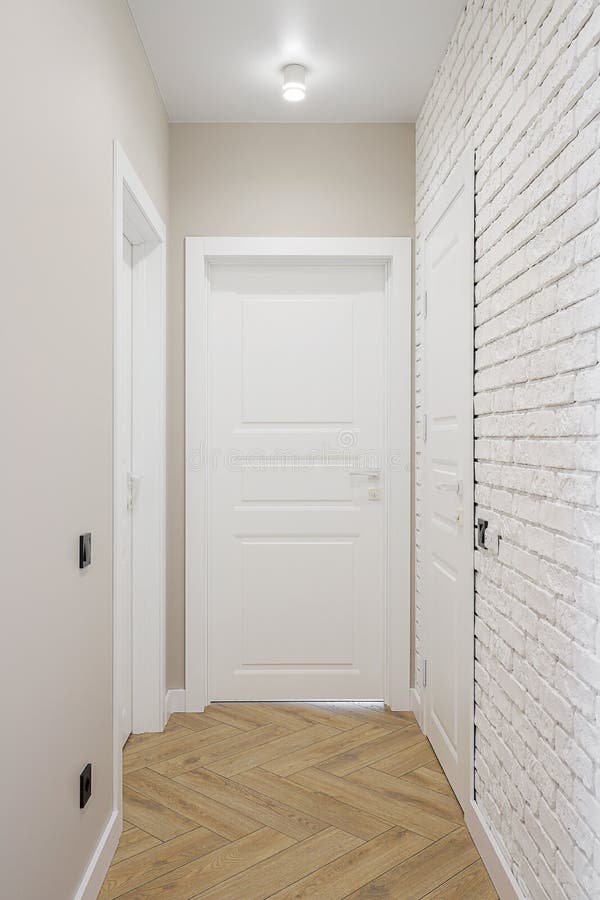 Hallway with White Interior Doors in the Interior Stock Photo - Image ...