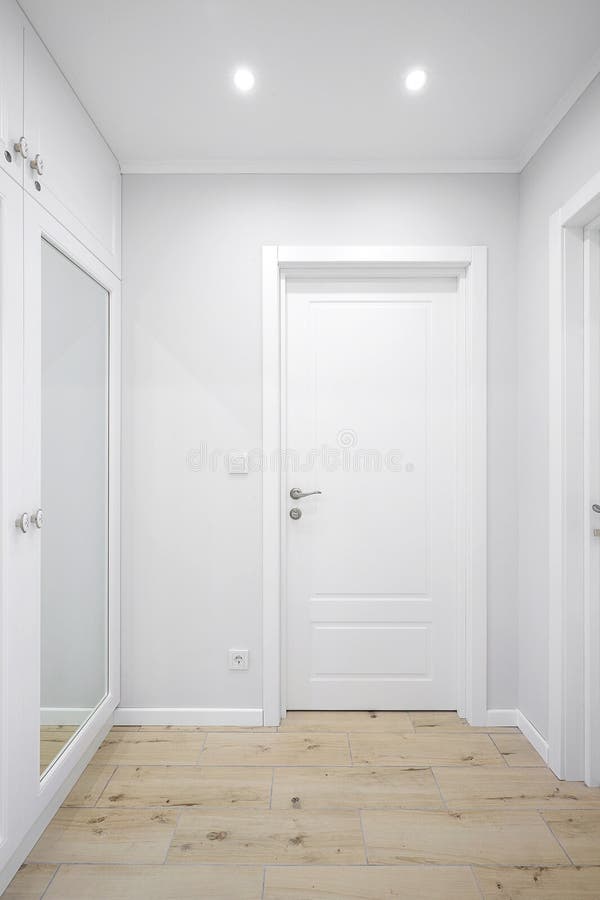 Hallway with White Interior Doors in the Interior Stock Image - Image ...