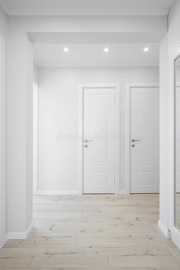 Hallway with White Interior Doors in the Interior Stock Image - Image ...