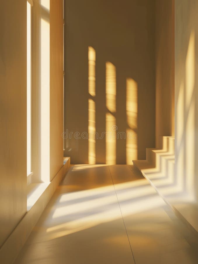 Hallway with Window on Left and Staircase on Right Stock Illustration ...