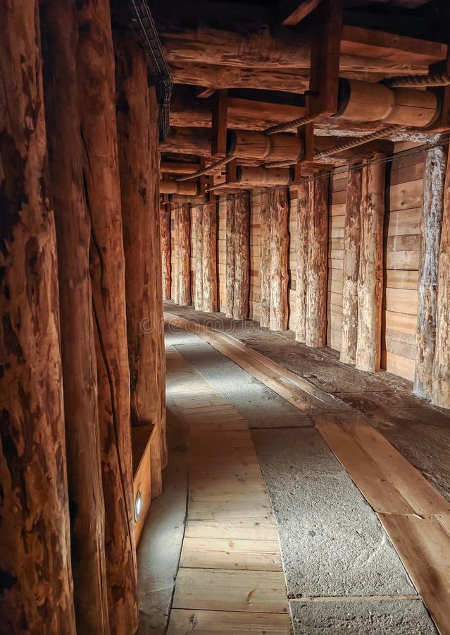 Hallway with Wood Support Beams at a Salt Mine Stock Image - Image of ...