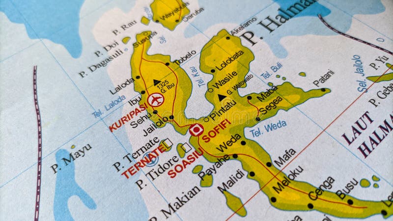Halmahera Island and Ternate City on Map. Stock Photo - Image of ...
