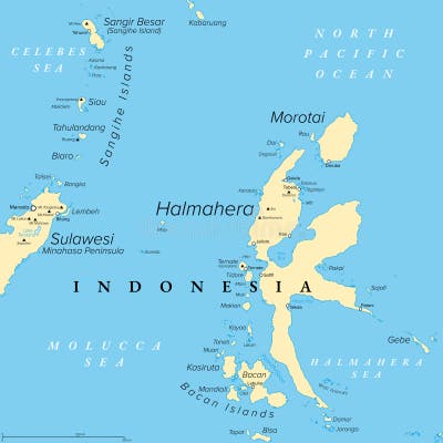 Halmahera, Largest Island of the Moluccas in Indonesia, Political Map ...