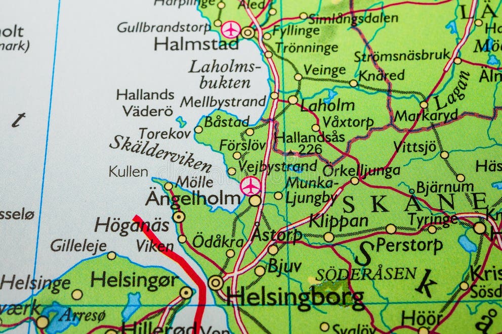Halmstad and Helsingborg Map Section.. Stock Image - Image of atlas ...