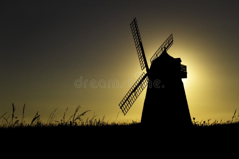 Halnaker Windmill Silhouette at Sunset Stock Photo - Image of mill ...