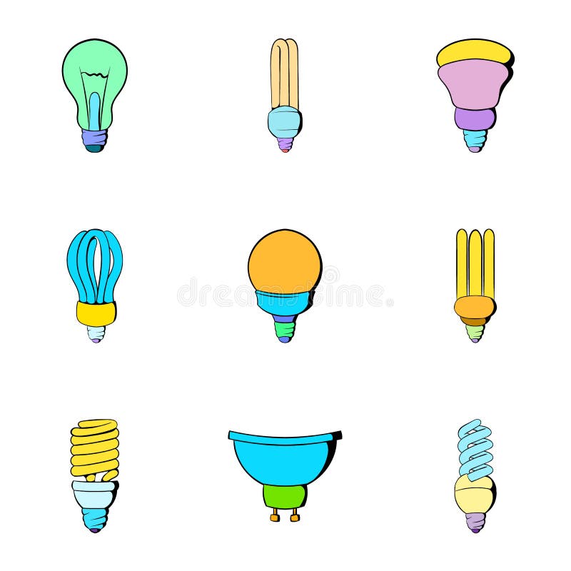 Halogen Icons Set, Cartoon Style Stock Vector - Illustration of lamp ...