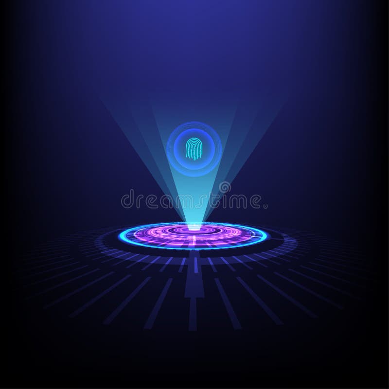 Halogram Fingerprint and Techcircle Bright Beam of Light for Future Security Stock Vector ...