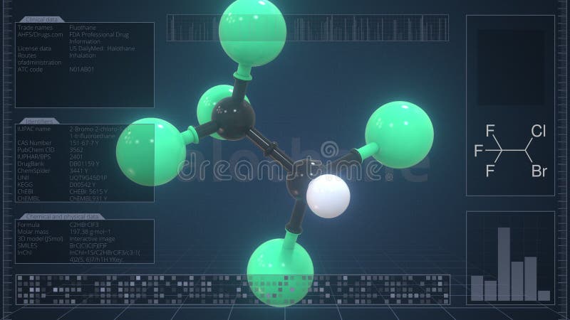 Halothane Molecule with Description on the Computer Screen, 3d ...