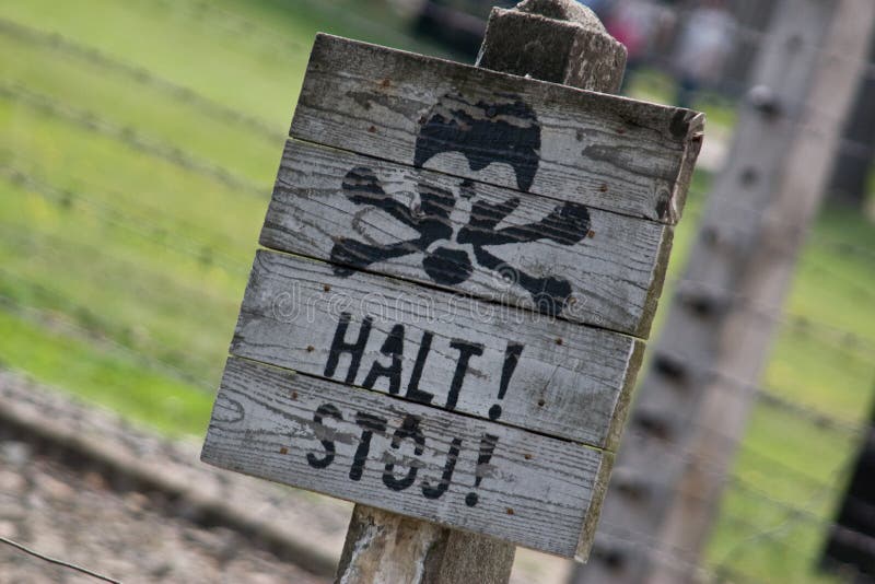 Halt Sign Displayed At The Entrance To Auschwitz Editorial Photography ...