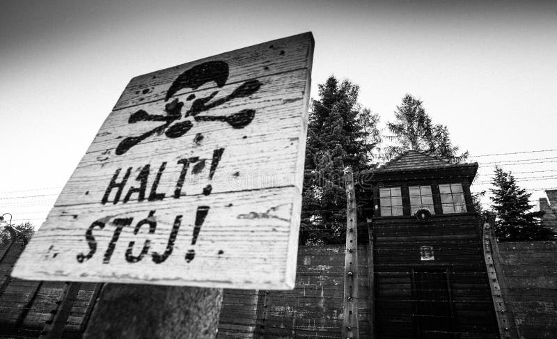 Halt Sign, Auschwitz Concentration Camp, Poland Editorial Image - Image ...
