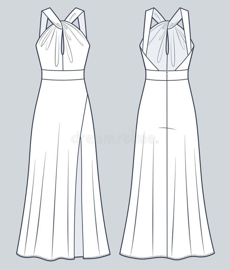Women Halter Mini Dress Technical Fashion Illustration Tiered Dress