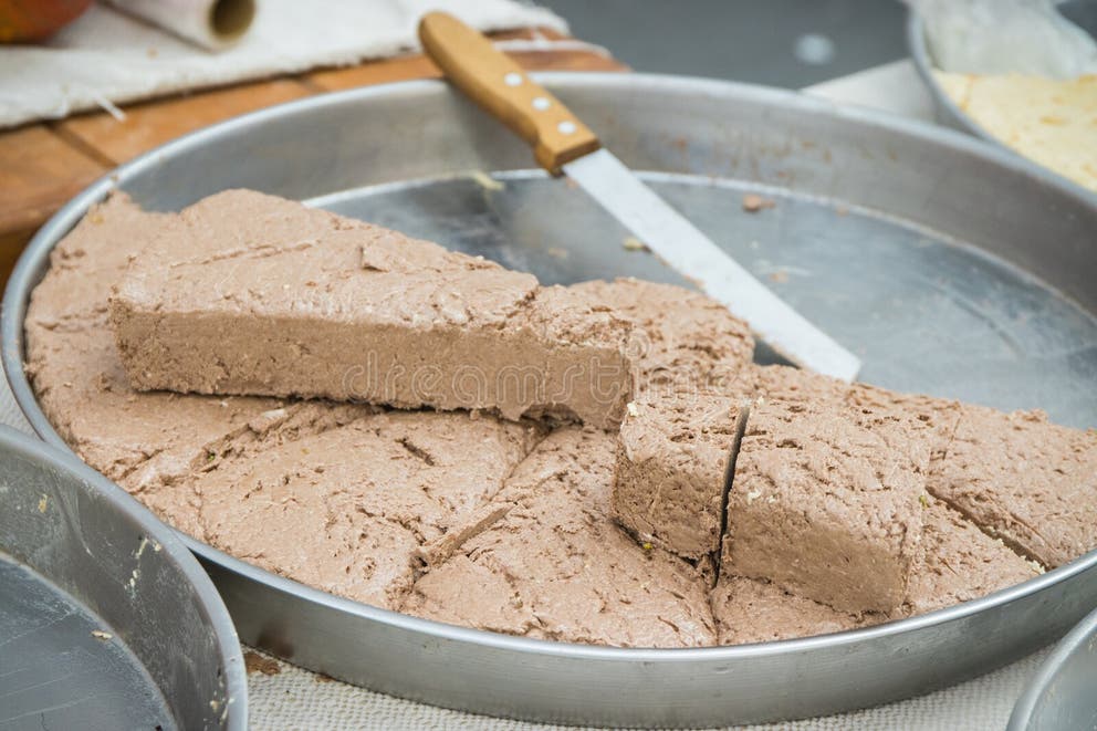 Halva with Cocoa on Stall at Bazaar. High Calorie Snack Stock Photo ...