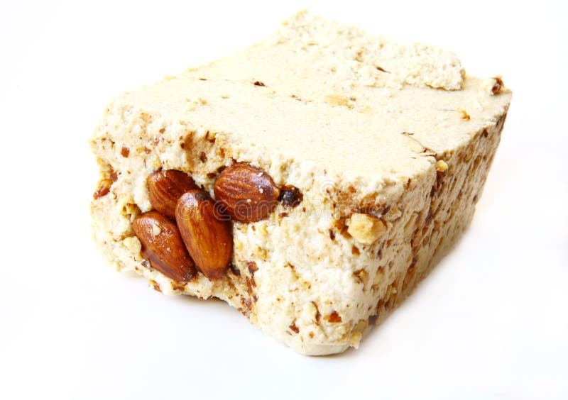 Halva De Sésame Avec Des Amandes Sur Le Fond Blanc Image stock - Image ...