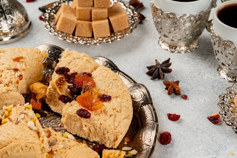 Halva with Dried Fruits on Arabic Dishware Stock Photo - Image of ...