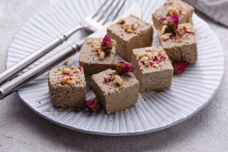Halva with Rose Petal and Nuts. Stock Image - Image of halawa, arabic ...