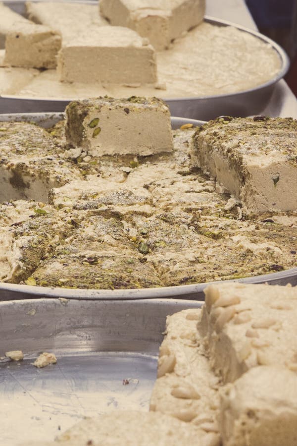 Halva with Vanilla and Pistachio on Stall at Bazaar. High Calorie Snack ...