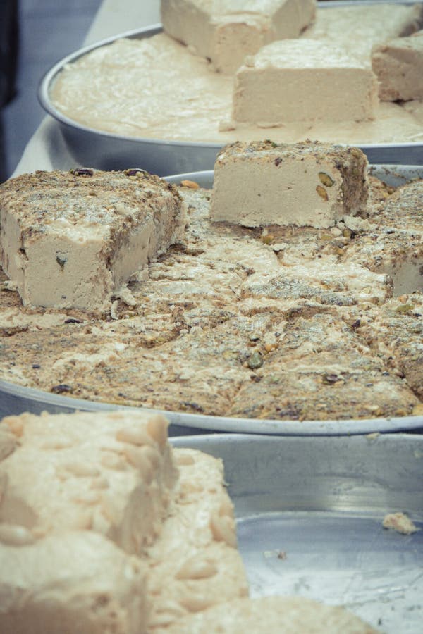 Halva with Vanilla and Pistachio on Stall at Bazaar. High Calorie Snack ...