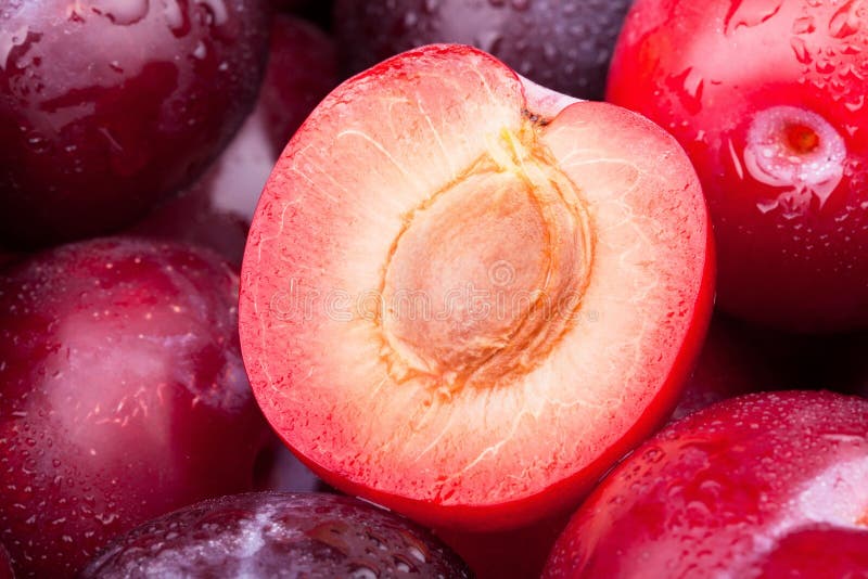 Natte pruim en de helft stock foto. Afbeelding bestaande uit blauw ...