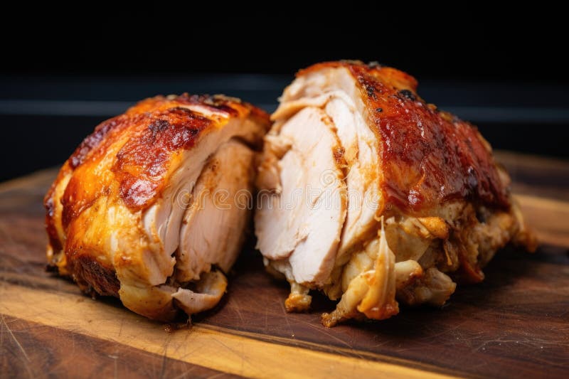 Halved Chicken Thigh Showcasing Its Thoroughly Cooked Interior Stock ...