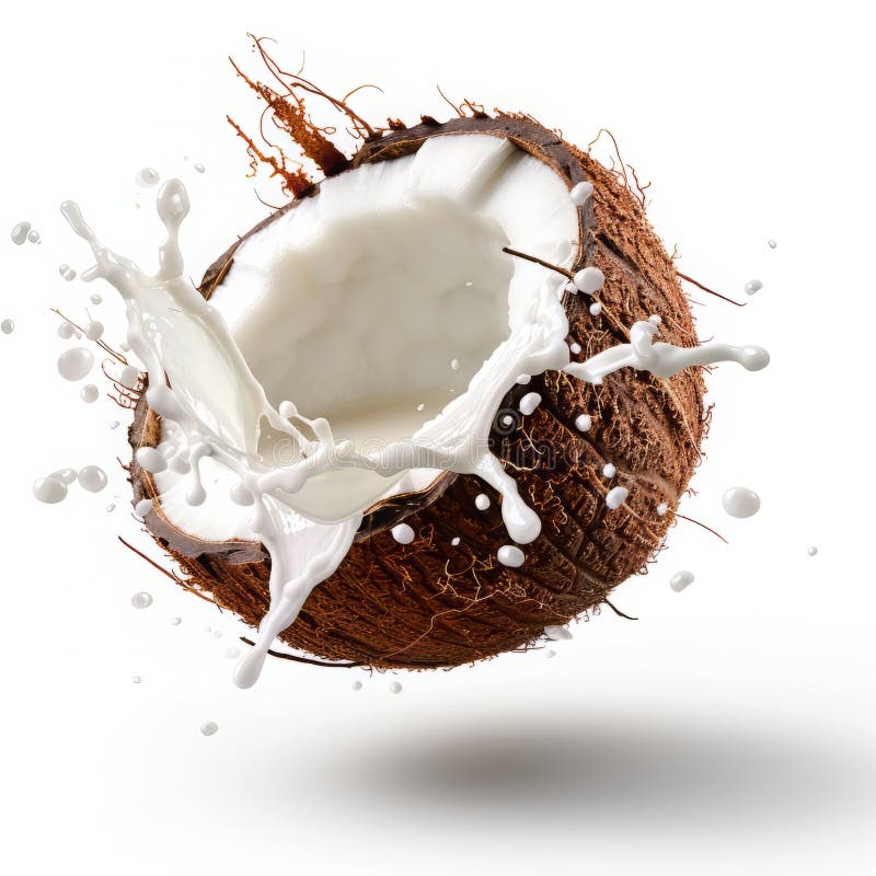 A Halved Coconut with a Splash of Fresh Coconut Milk Bursting Out Stock ...