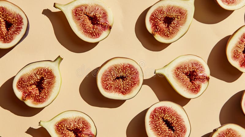 Halved Figs in a Pattern on a Beige Background, Natural Light ...