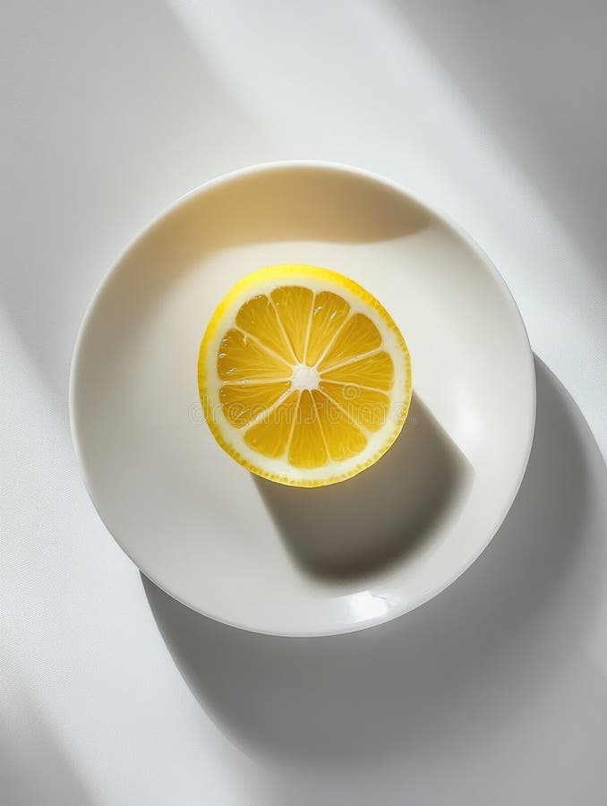 A Halved Lemon on a White Plate, Casting Soft Shadows in Natural Light ...