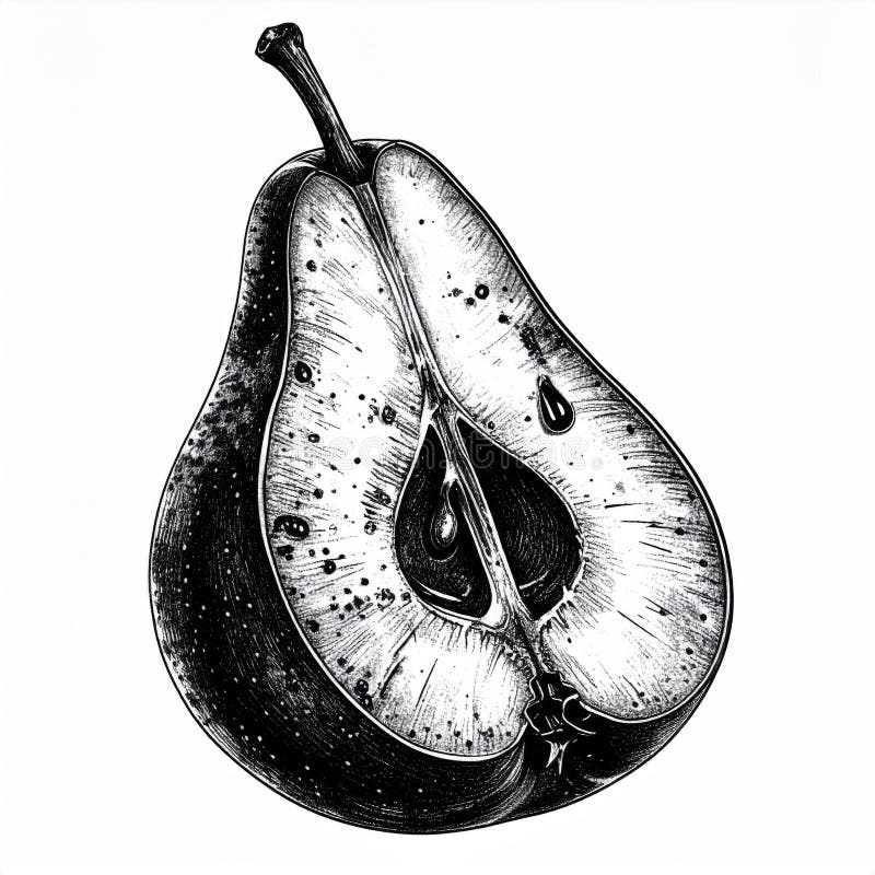 Halved Pear Black and White Detailed Illustration Stock Illustration ...