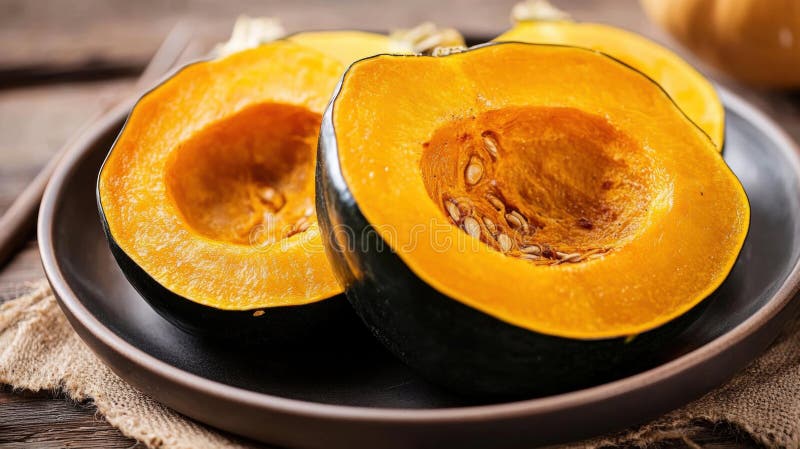 Halved Roasted Acorn Squash on Plate Stock Illustration - Illustration ...