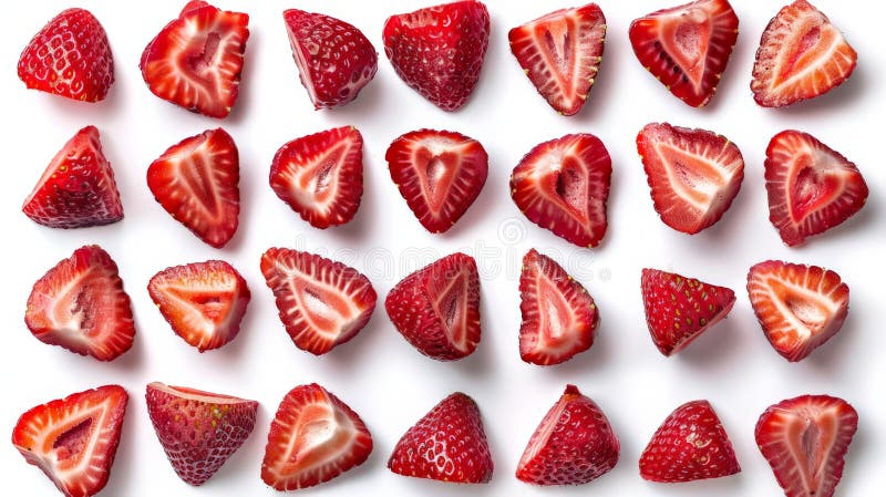 Halved Strawberries on White Surface Stock Illustration - Illustration ...