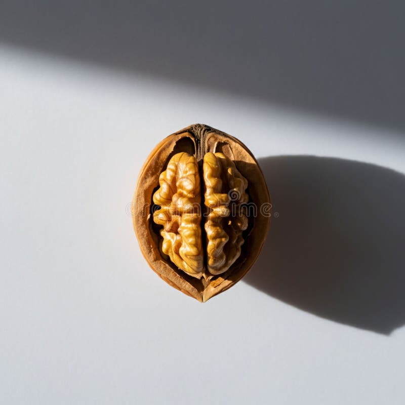 A Halved Walnut (Juglans Regia) is Placed Against a White Background ...