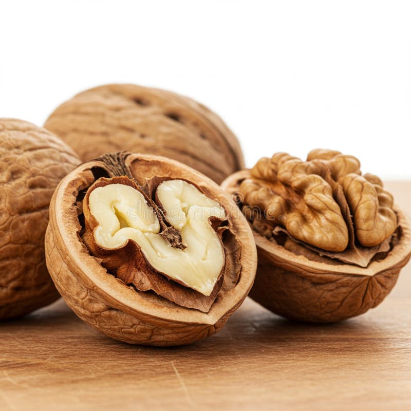 Halved Walnuts (Juglans Regia) Display Their Textured Shells and ...
