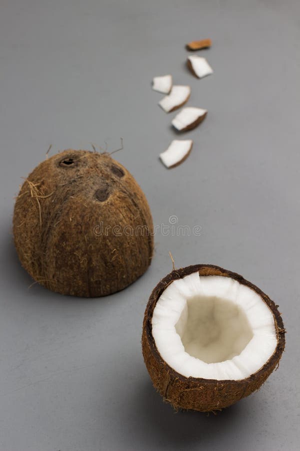 Halves of Fresh Coconut and Coconut Shell. Pieces of Coconut Stock ...