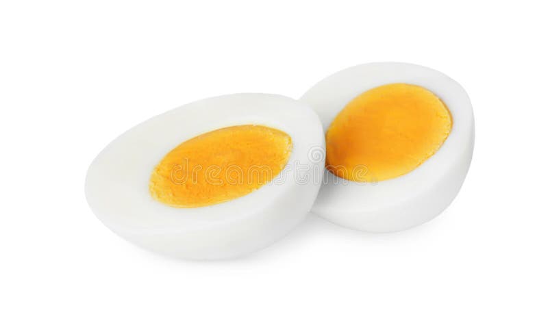 Halves of Fresh Hard Boiled Egg on White Background Stock Photo - Image ...