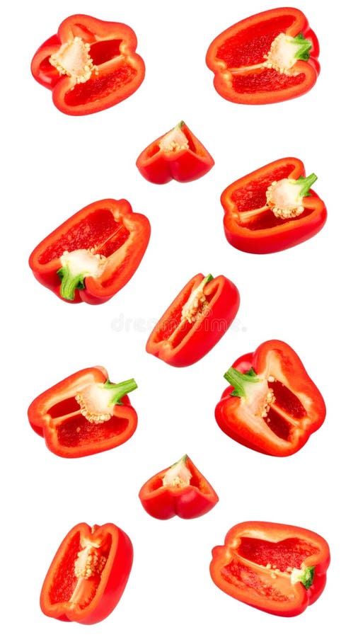 Sliced Red Bell Peppers Falling Transparent Background Stock Photos ...