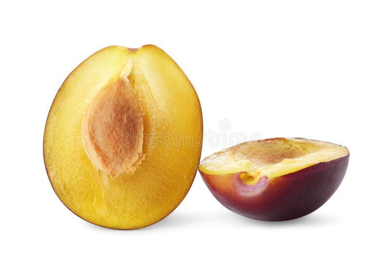 Halves of Fresh Ripe Plum on White Background Stock Image - Image of ...