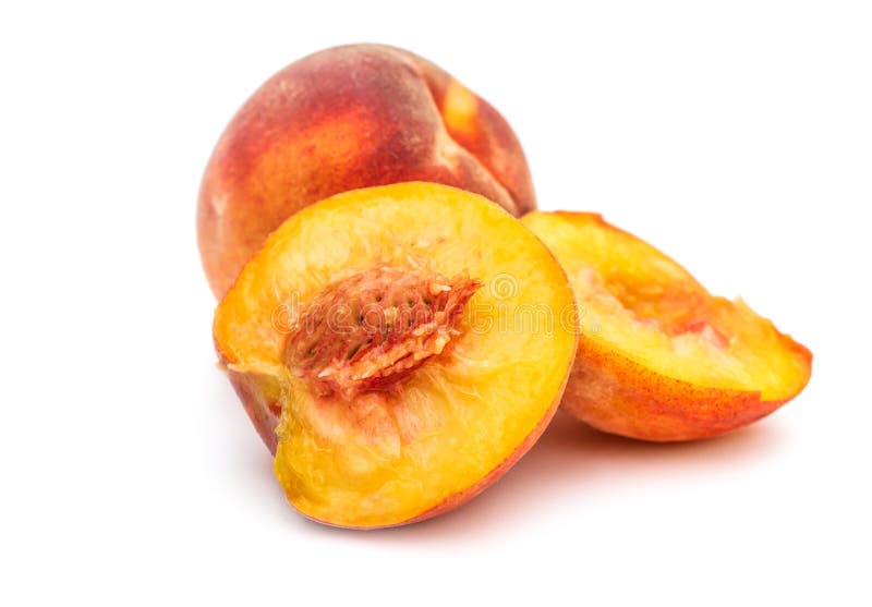Halves of Peach with Whole Peach on White Stock Image - Image of fruit ...